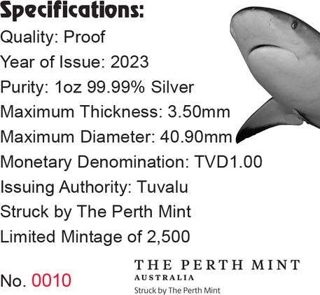 Tuvalu 2023 1$ Deadly and Dangerous TIGER SHARK 1 oz Silver Proof Coin ...