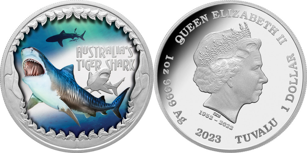 Tuvalu 2023 1$ Deadly and Dangerous TIGER SHARK 1 oz Silver Proof Coin ...