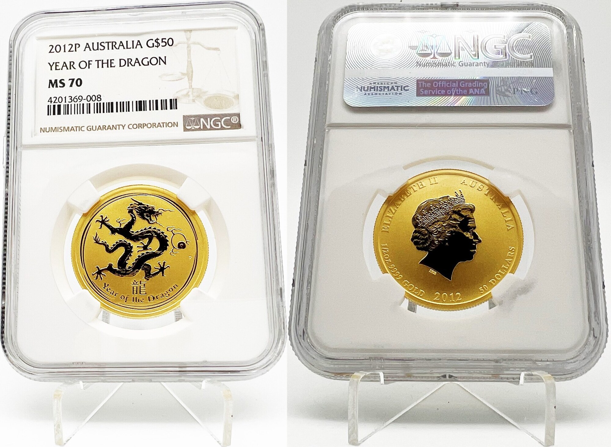 Australia 2012 50$ Year Of The DRAGON Lunar Series 1/2 oz Gold Coin NGC ...