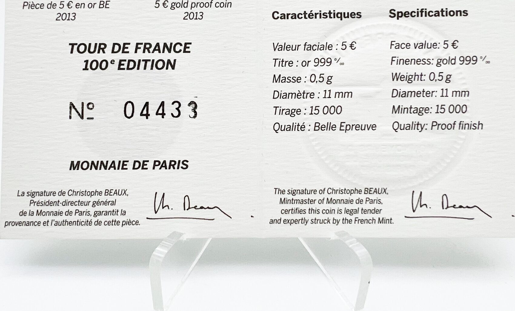 Frankreich France 2013 5 Euro Tour de France 100th Edition Gold Coin ...