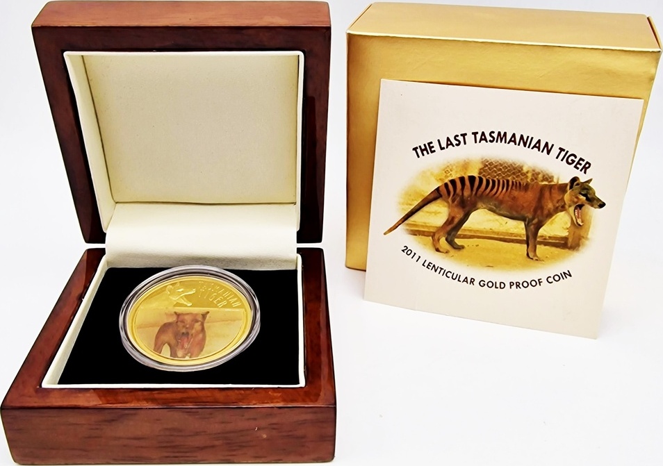 Niue 2011 100$ Tasmanian Tiger Lenticular 1 oz Gold Proof Coin | MA-Shops