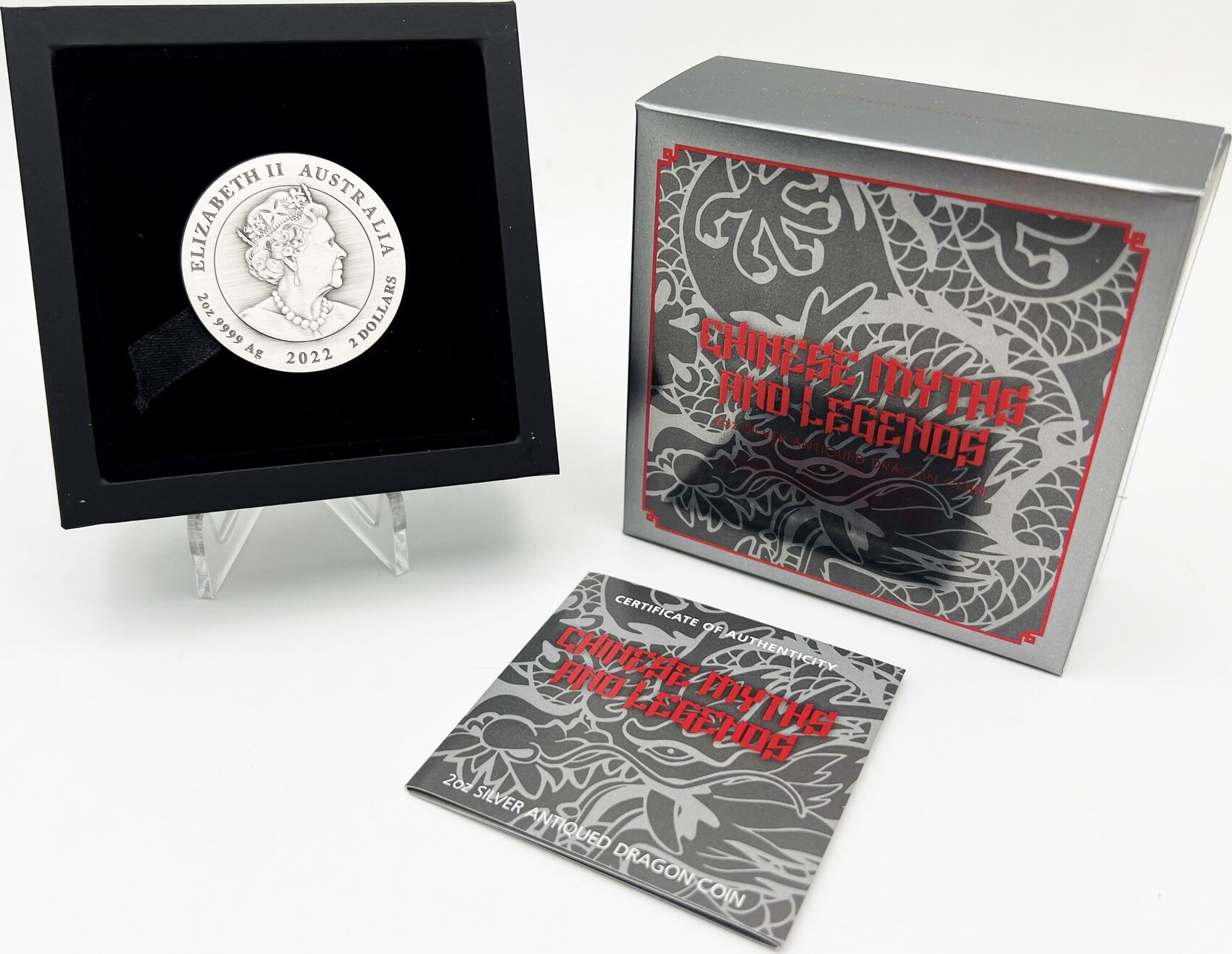 Australia 2022 2$ Dragon LUNAR 2 oz Silver Antiqued Coin | MA-Shops