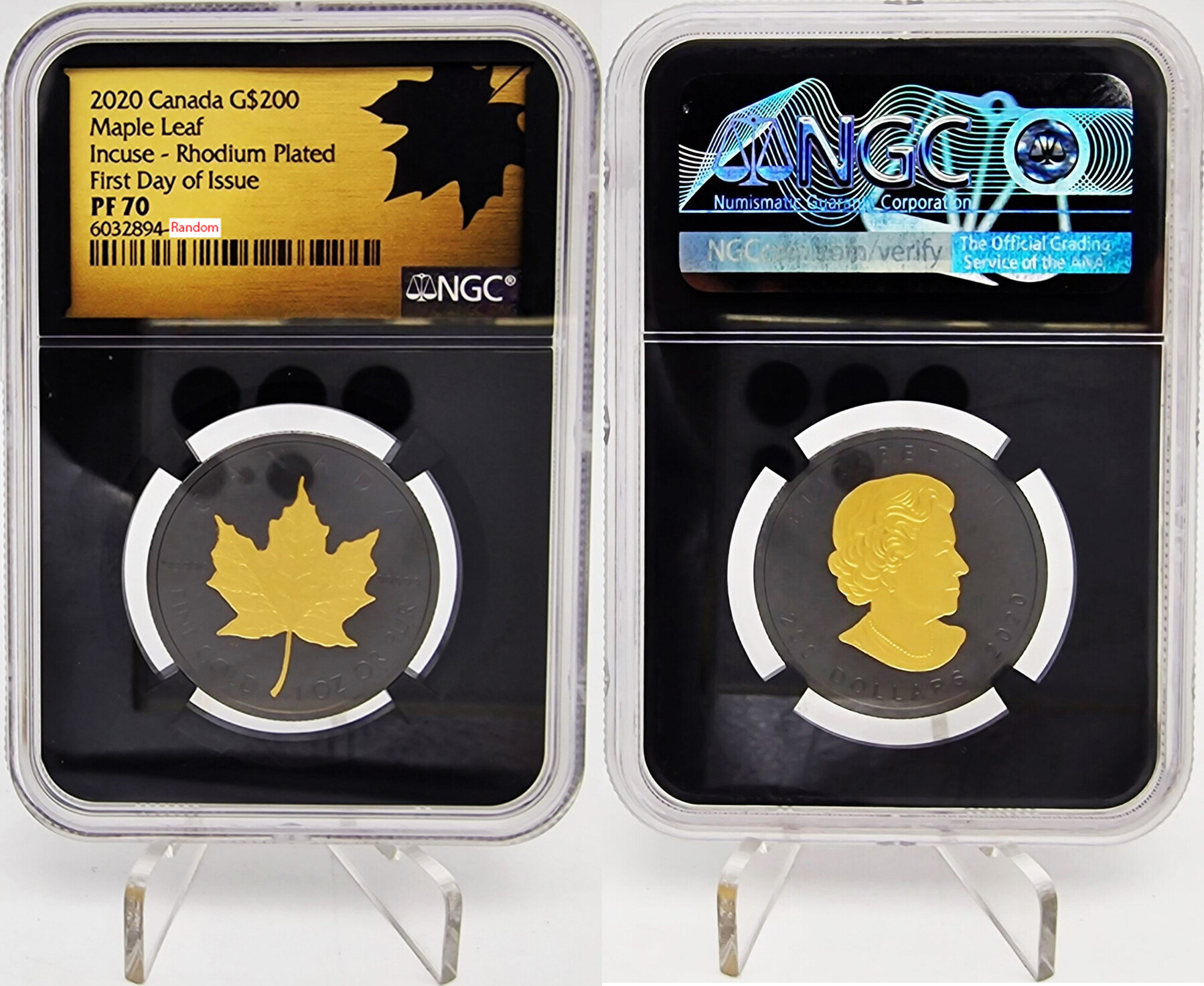 Canada 2020 200$ Rhodium Plated Incuse Gold Maple Leaf Pure Gold Coin ...