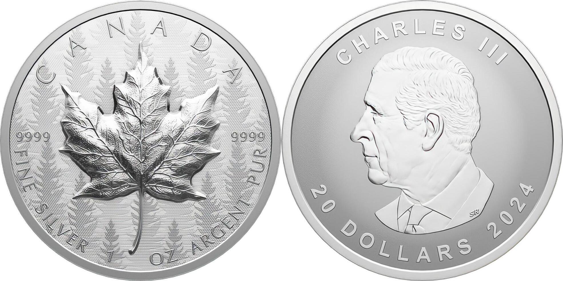 Canada 20$ 2024 MAPLE LEAF Forest SML Ultra High Relief 1 oz Silver ...