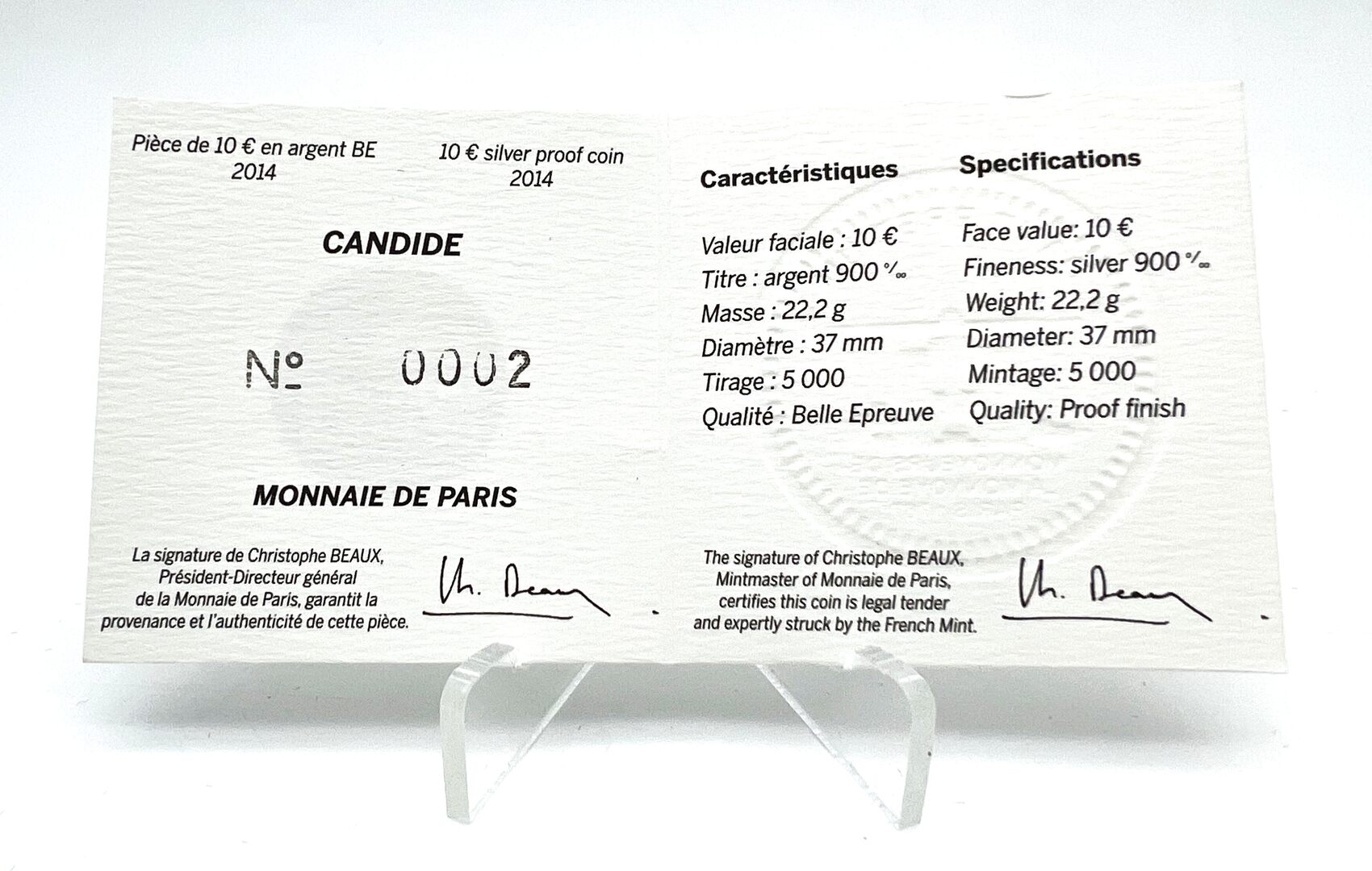 France Frankreich 10 Euro 2014 CANDIDE Silver Proof Coin | MA-Shops