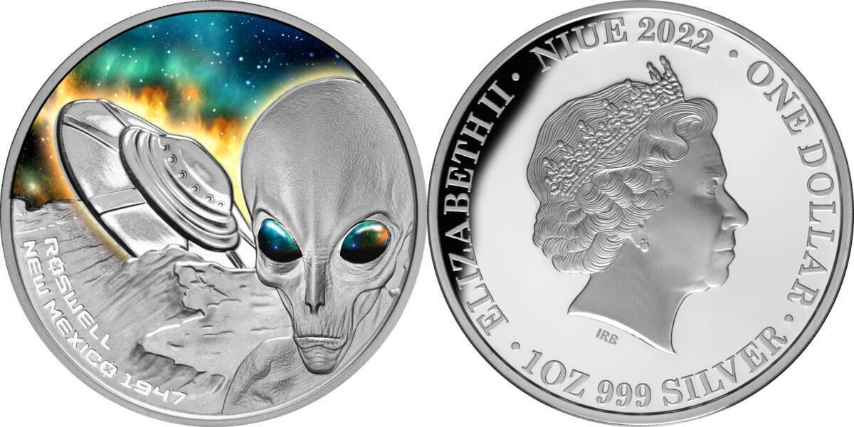 Niue 2022 1$ Roswell 75th Anniversary Flying Saucer UFO 1oz Silver ...