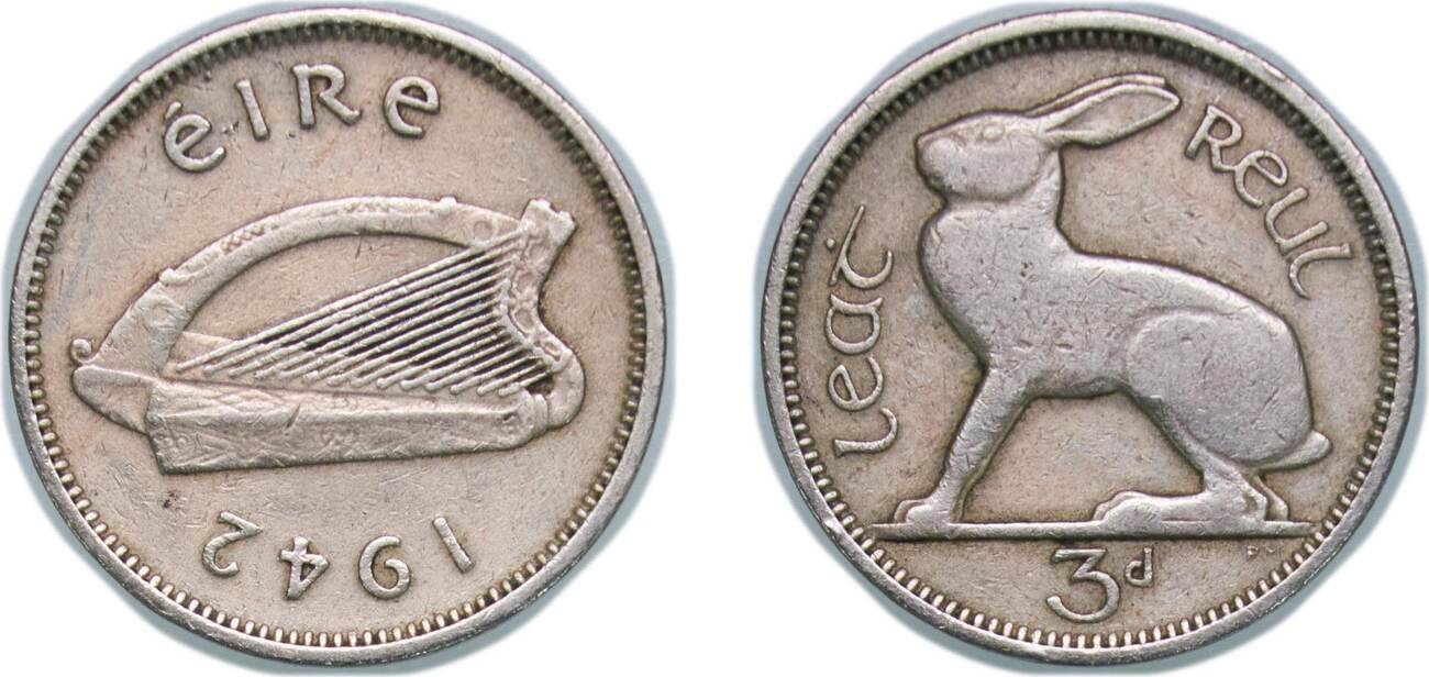 Ireland Republic 1942 ½ Reul / 3 Pingine Copper-nickel (4000000) 3.24g ...