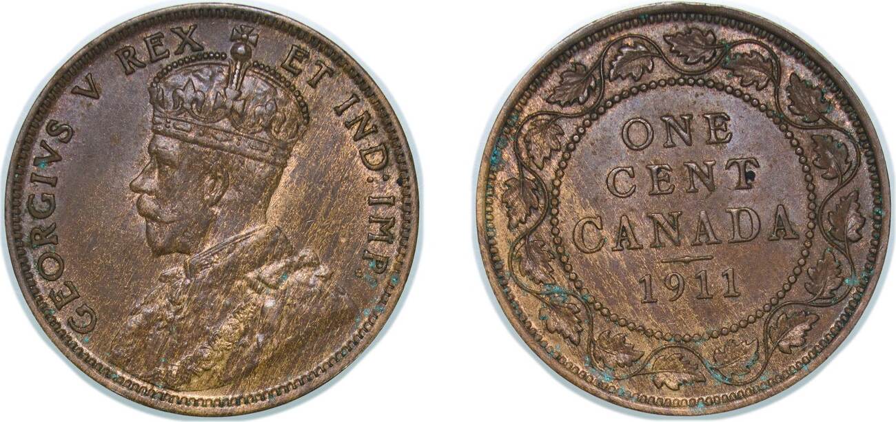 1911 Royal Canadian Mint Canada British Dominion 1911 1 Cent - George V ...
