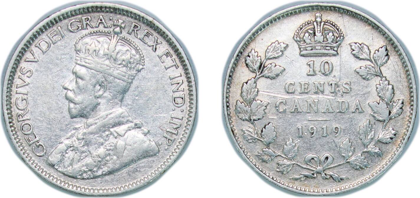 1919 Royal Canadian Mint of Otta Canada British Dominion 1919 10 Cents ...