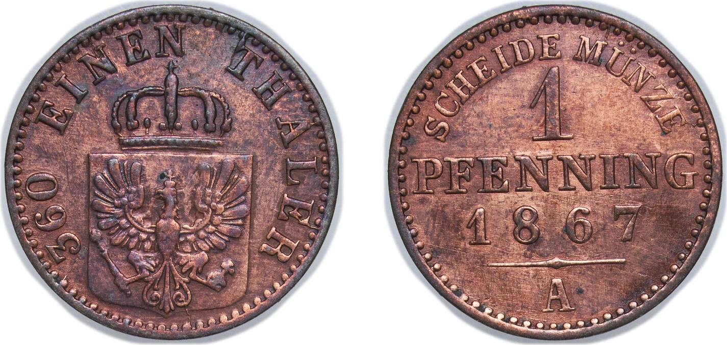 1 Pfennig 1867 A Berlin Mint Germany Kingdom of Prussia Second Empire ...