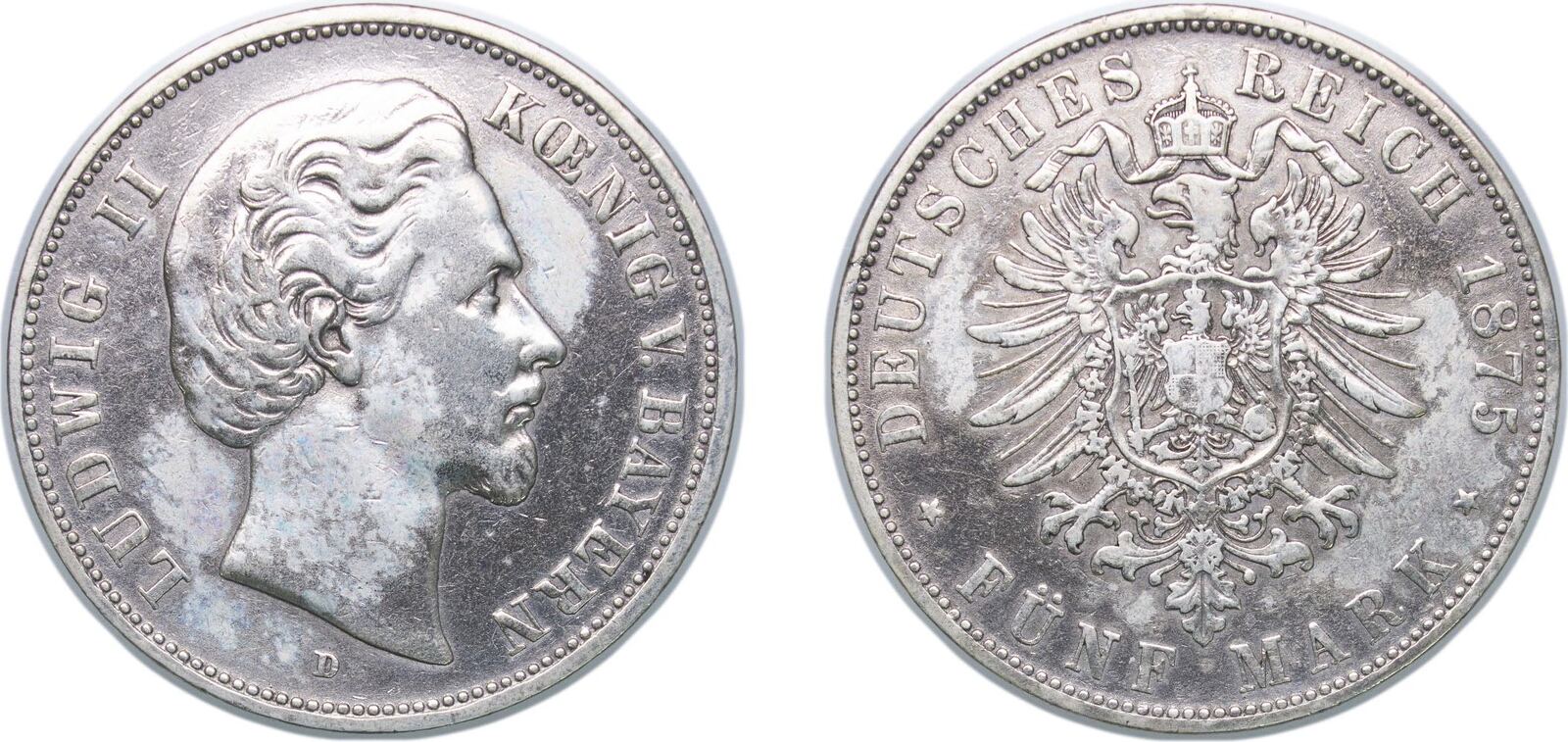5 Marks 1875 D Munich Mint Germany Kingdom of Bavaria German states ...