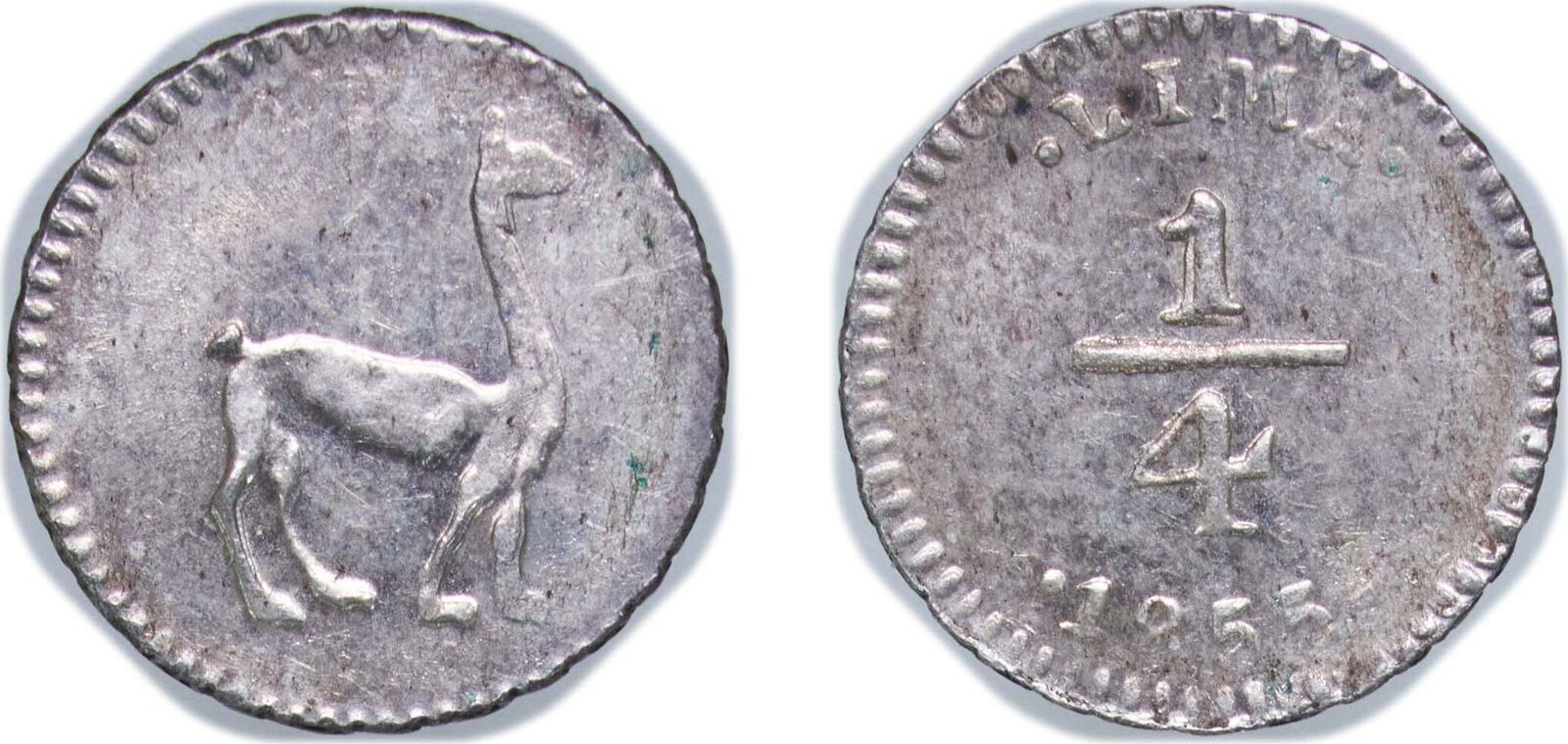 1855 LIMA Lima Mint Peru Republic 1855 LIMA ¼ Real (Double strike ¨1 ...