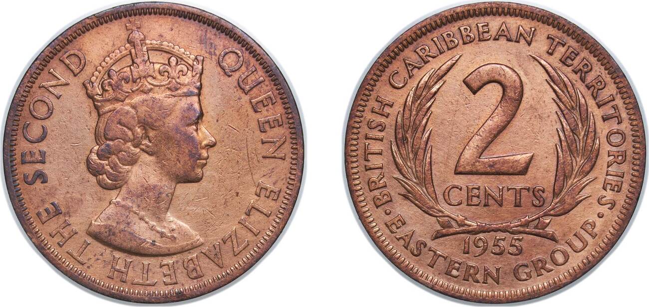 1955 Royal Mint (Tower Hill) Eastern Caribbean States 1955 2 Cents ...