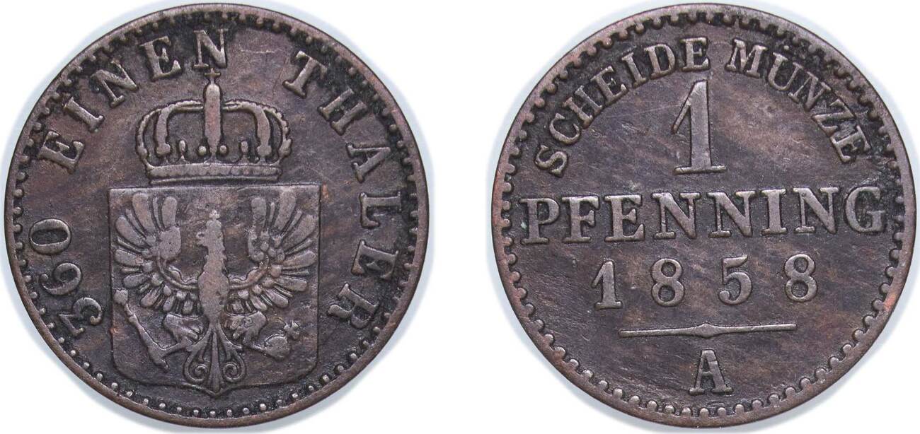 1 Pfennig 1858 A Berlin Mint Germany Kingdom of Prussia German states ...