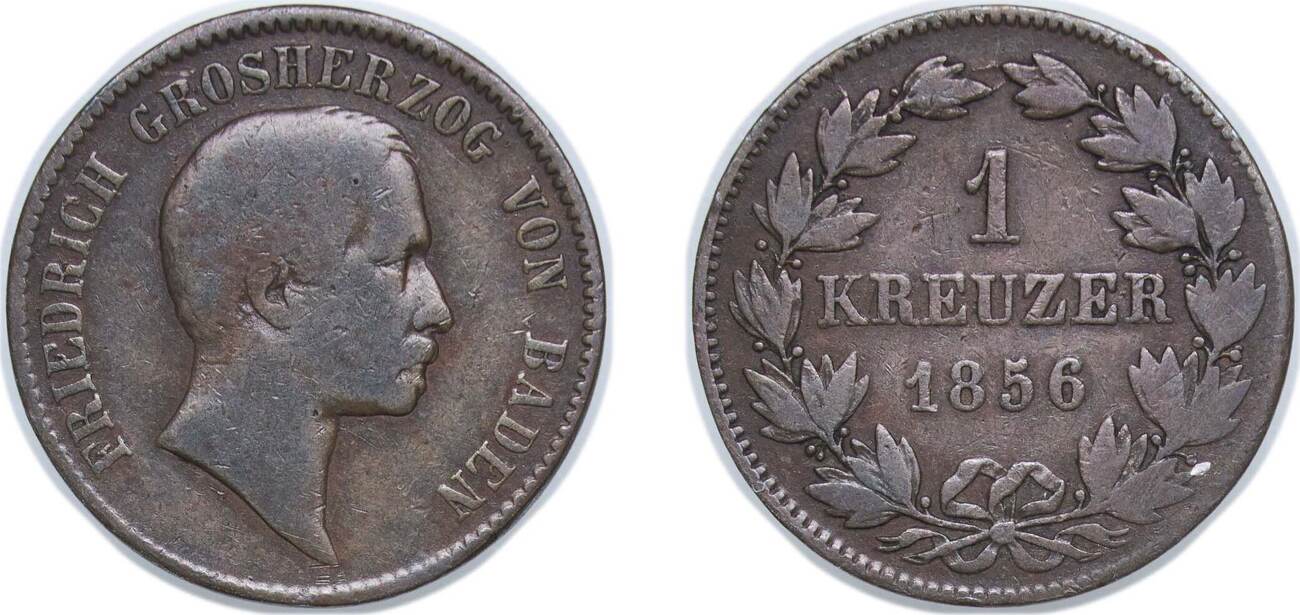 Germany Grand-duchy of Baden 1856 1 Kreuzer - Frederick I Copper (707000) 3.6g VF KM 231 | MA-Shops