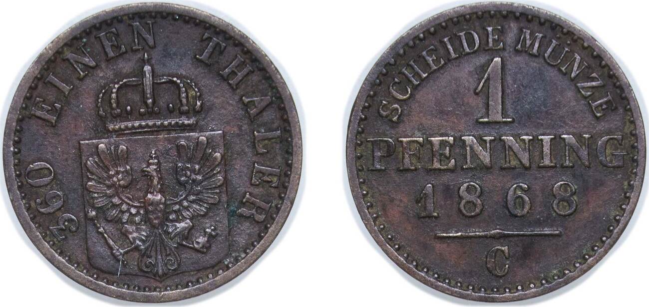 1 Pfennig 1868 C Frankfurt am Main Mint Germany Kingdom of Prussia 1868 ...