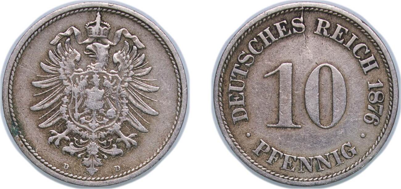 1876 D Munich Mint Germany Germany - 1871-1948 1876 D 10 Pfennigs ...