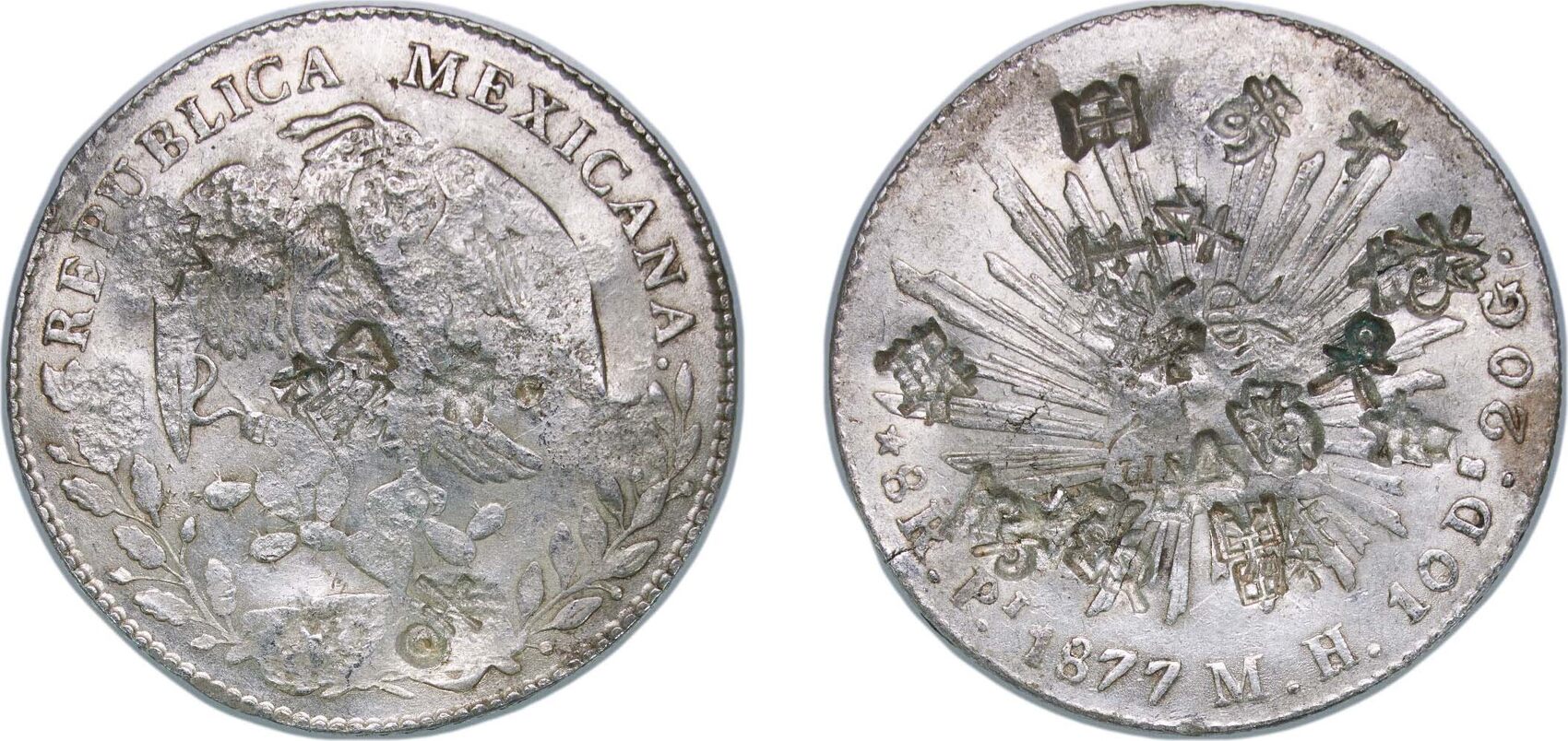 1877 Pi MH San Luis Potosi Mint Mexico Federal Republic 1877 Pi MH 8 Reales ¨王 才¨ Silver (.903 ...