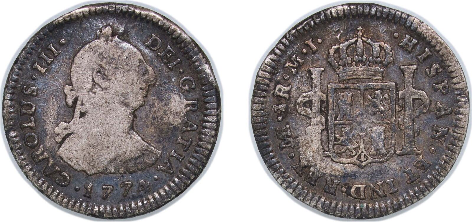 1774 LME MJ Lima Mint Peru Spanish colony 1774 LME MJ 1 Real - Charles III (Colonial Milled ...