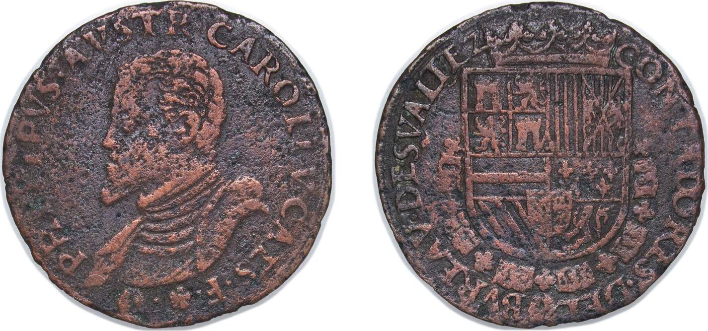 Low countries feudal Spanish possession ND Token - Carlos I Copper 4 ...