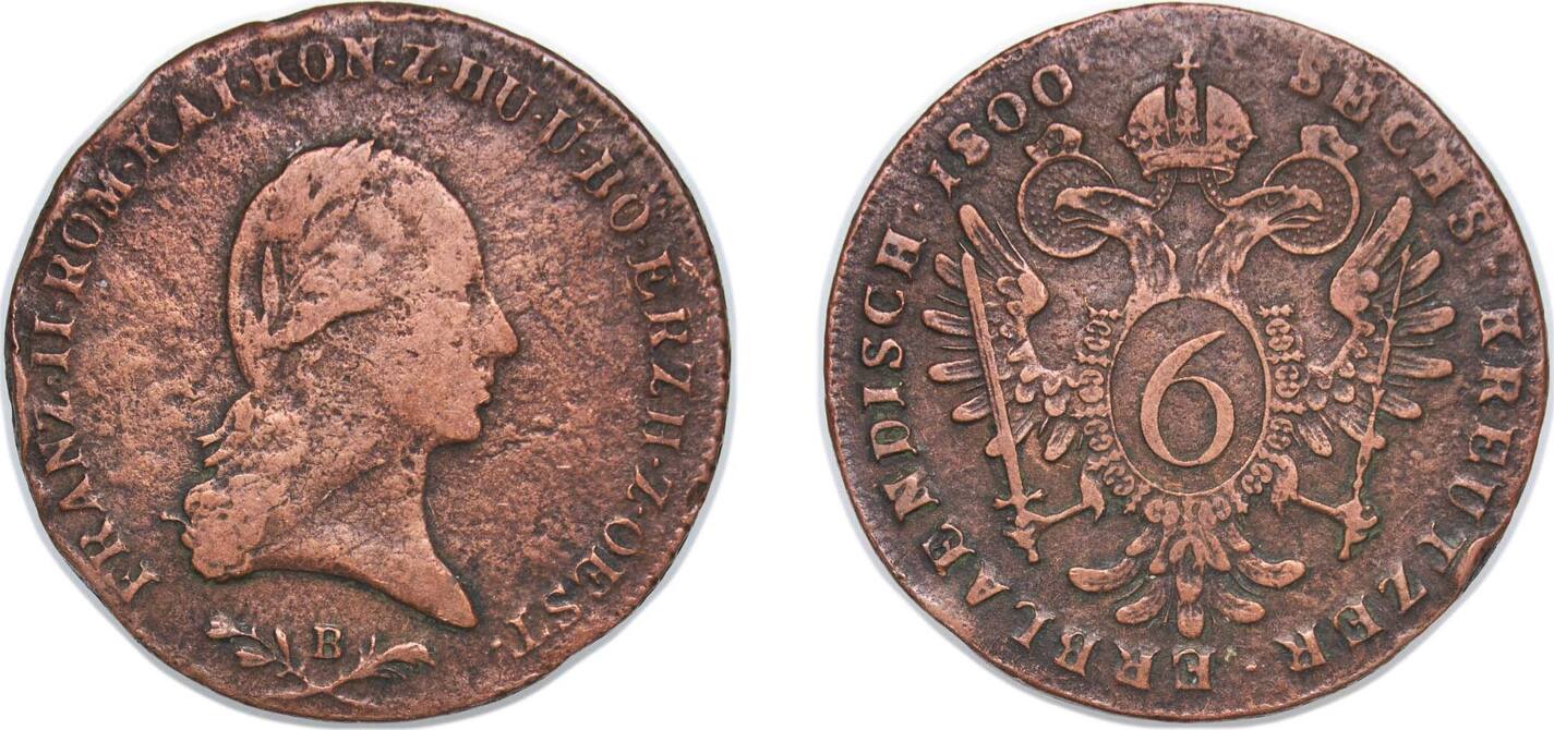 6 Kreuzers Austria Archduchy of Austria Empire 1800 B 6 Kreuzer ...