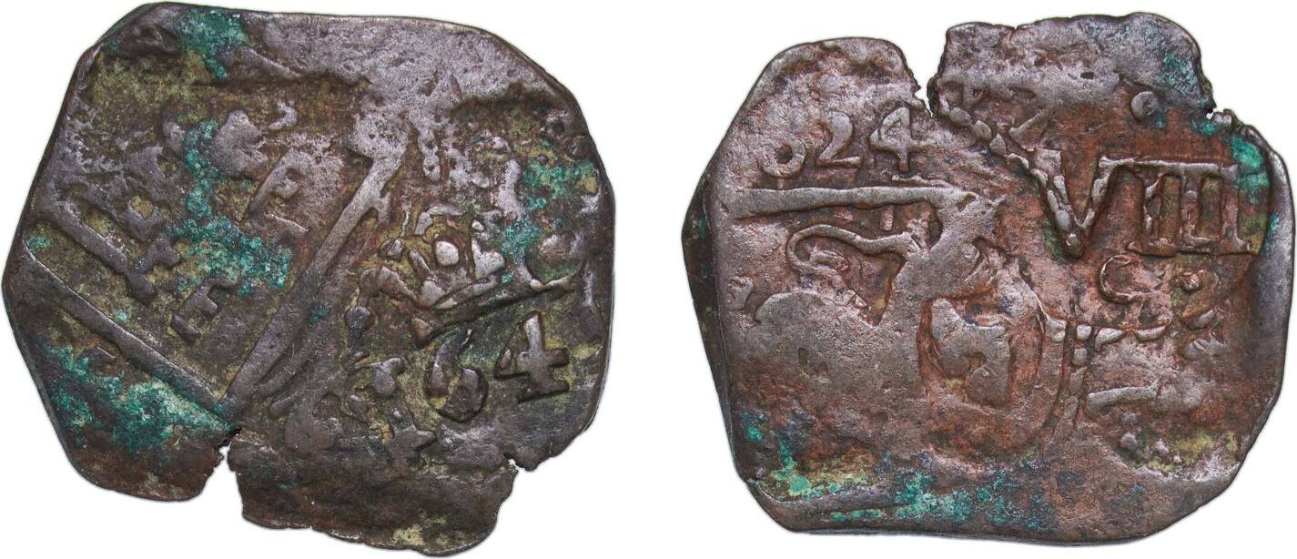 1641 - 1642 C Cuenca Mint Spain Kingdom 1641 - 1642 C 8 Maravedis - Philip IV (countermarked ...