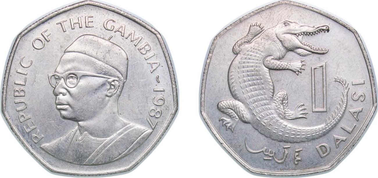 The Gambia Republic 1987 1 Dalasi Copper-nickel 11.95g AU KM 29 Schön ...