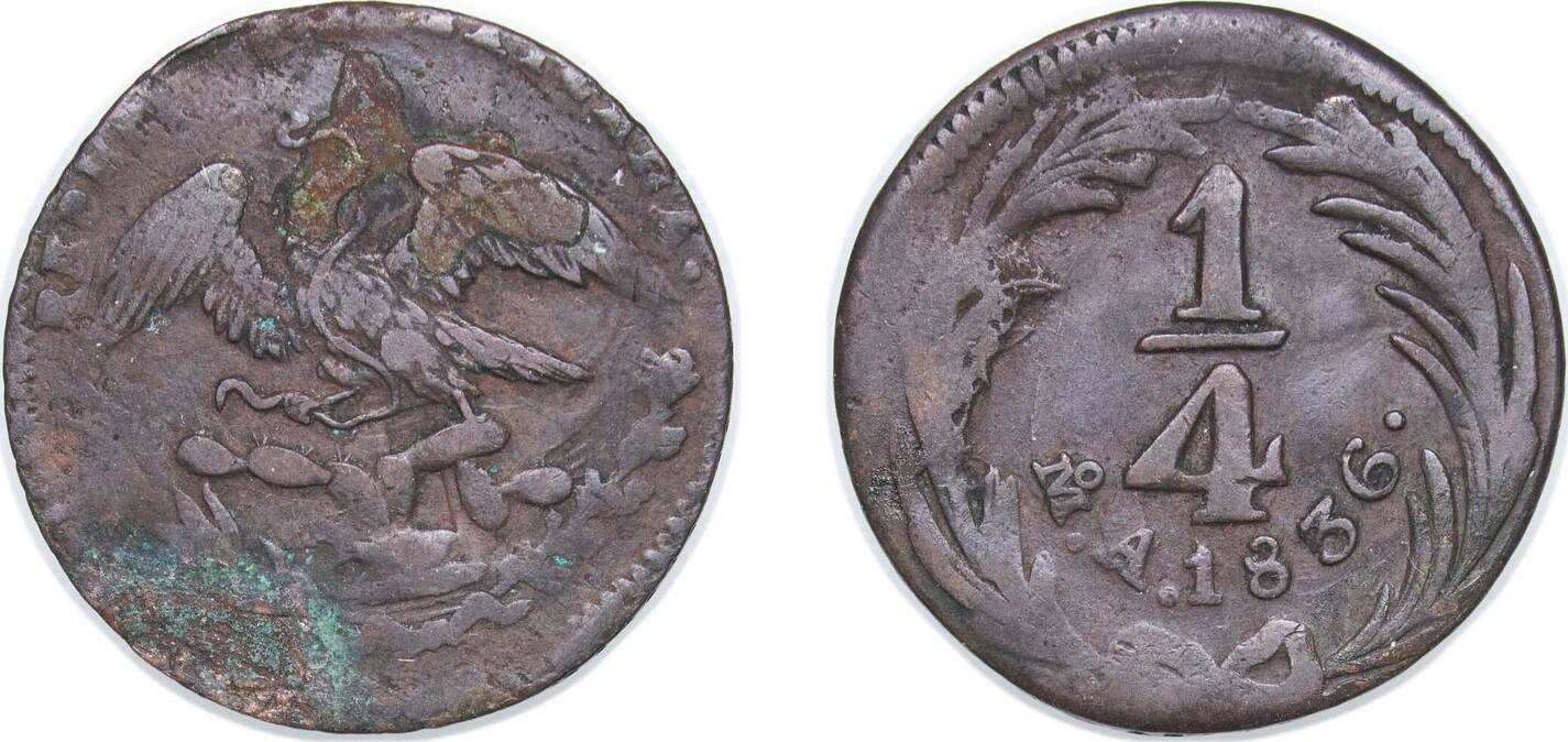 1836 Mo Mexican Mint Mexico Federal Republic 1836 Mo ¼ Real Quarto ...