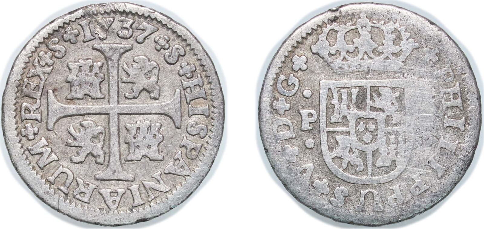 1737 S P Seville Mint Spain Kingdom 1737 S P ½ Real - Felipe V (2nd ...