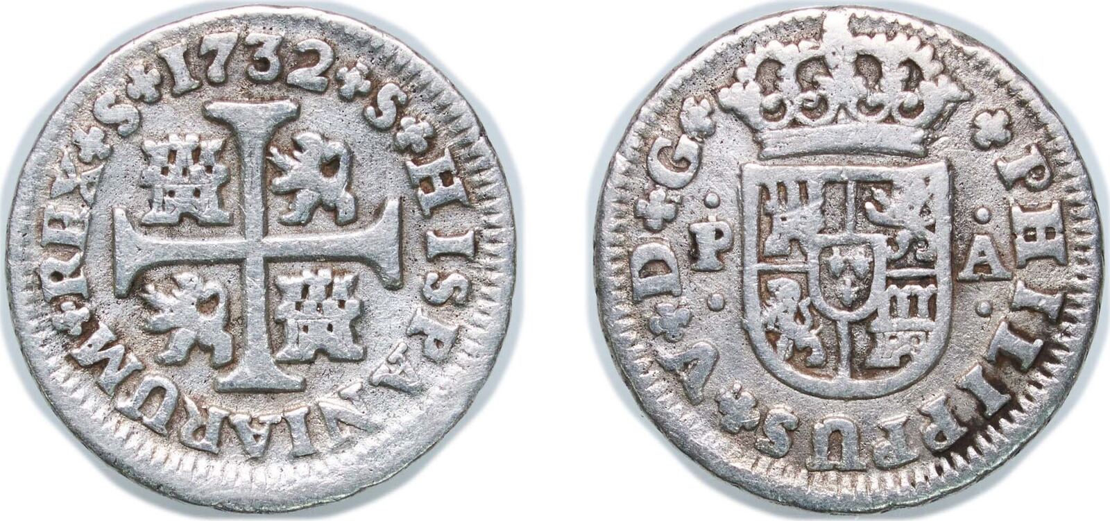 1732 S PA Seville Mint Spain Kingdom 1732 S PA ½ Real - Felipe V (2nd ...