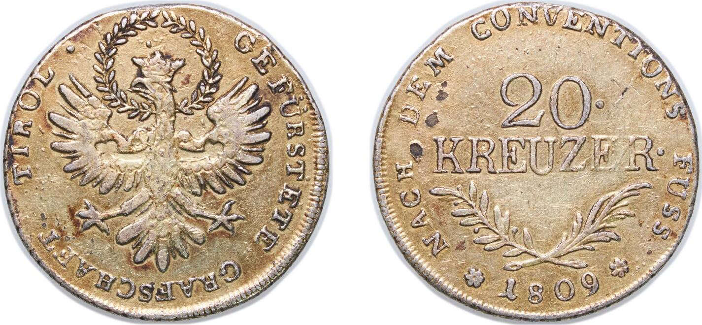 20 Konventionskreuzer Austria County of Tyrol 1809 20 Kreuzers ...