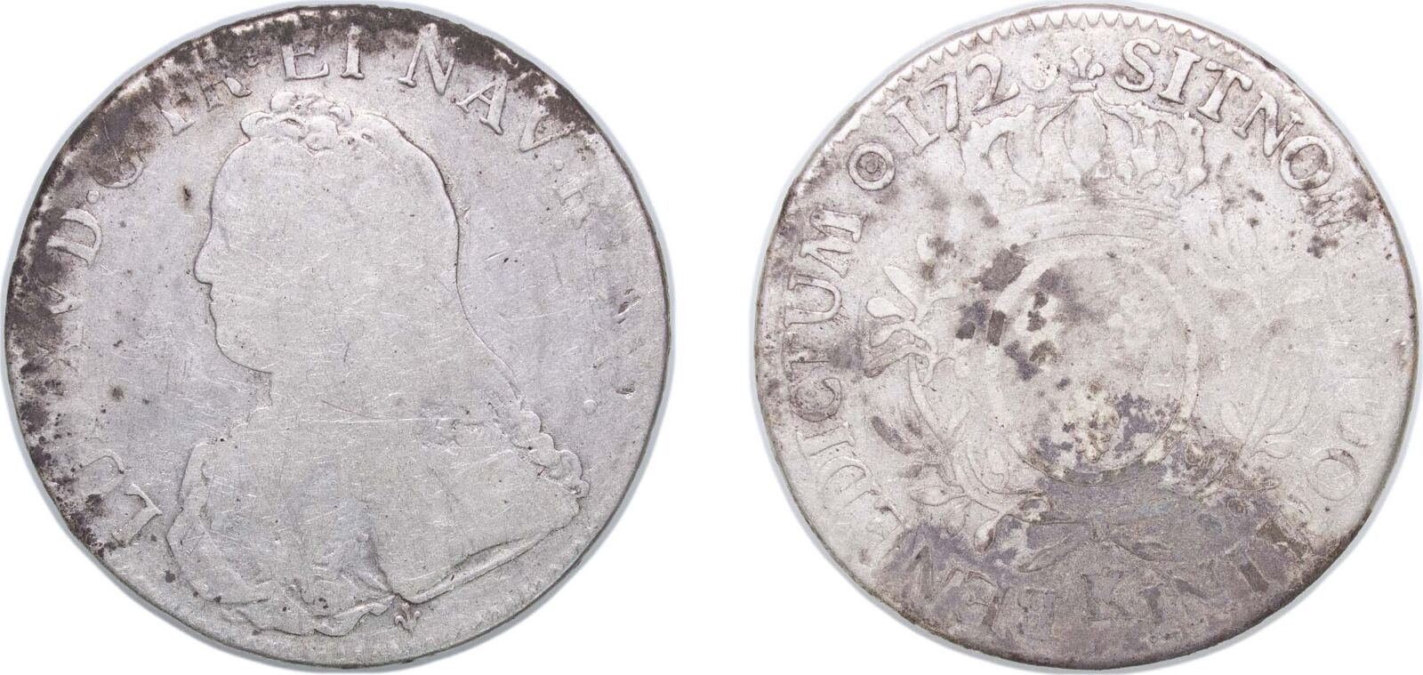 1 Silver Ecu 1726 K Bordeaux Mint France Kingdom 1726 K 1 Écu - Louis ...