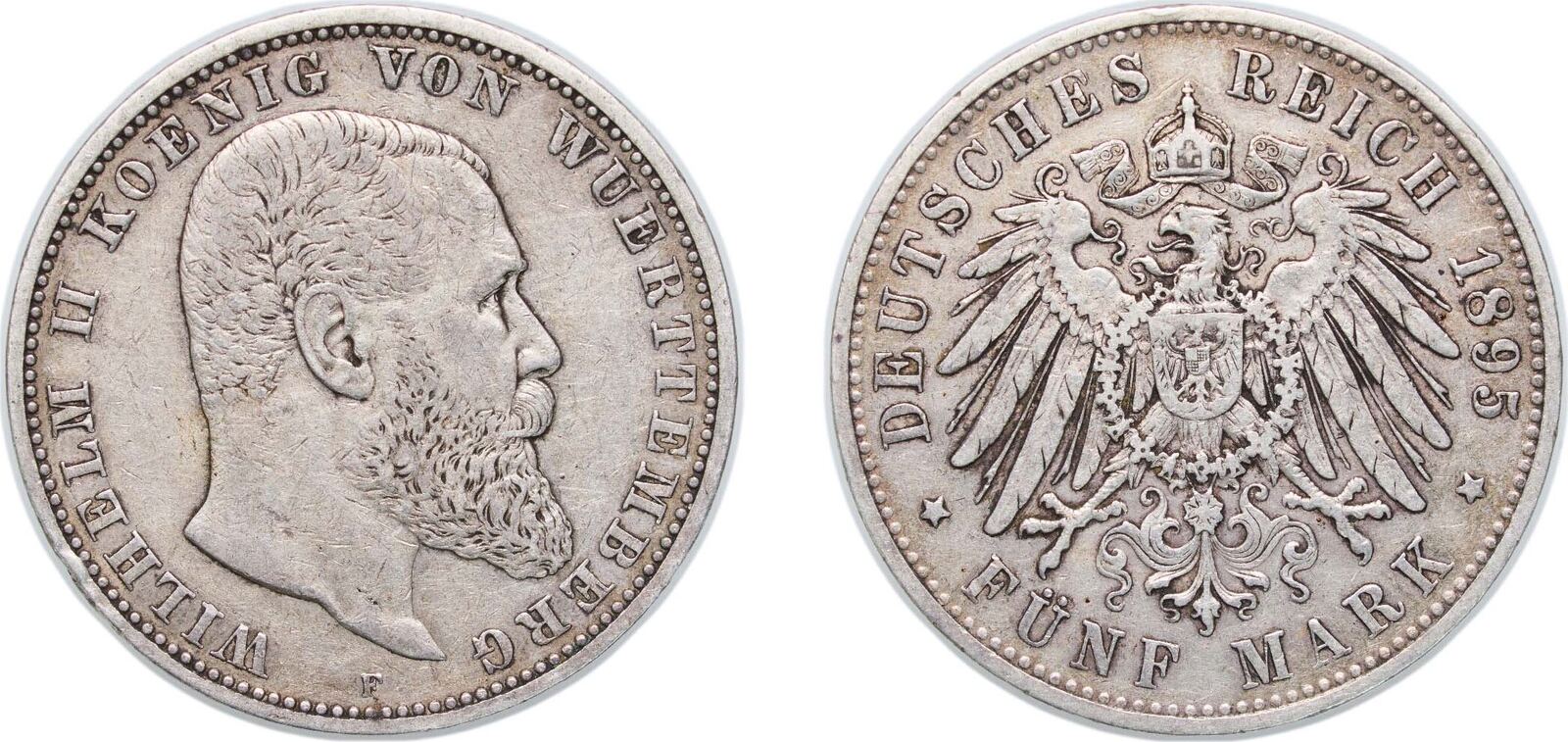Germany Kingdom of Württemberg German states 1895 F 5 Mark - William II ...
