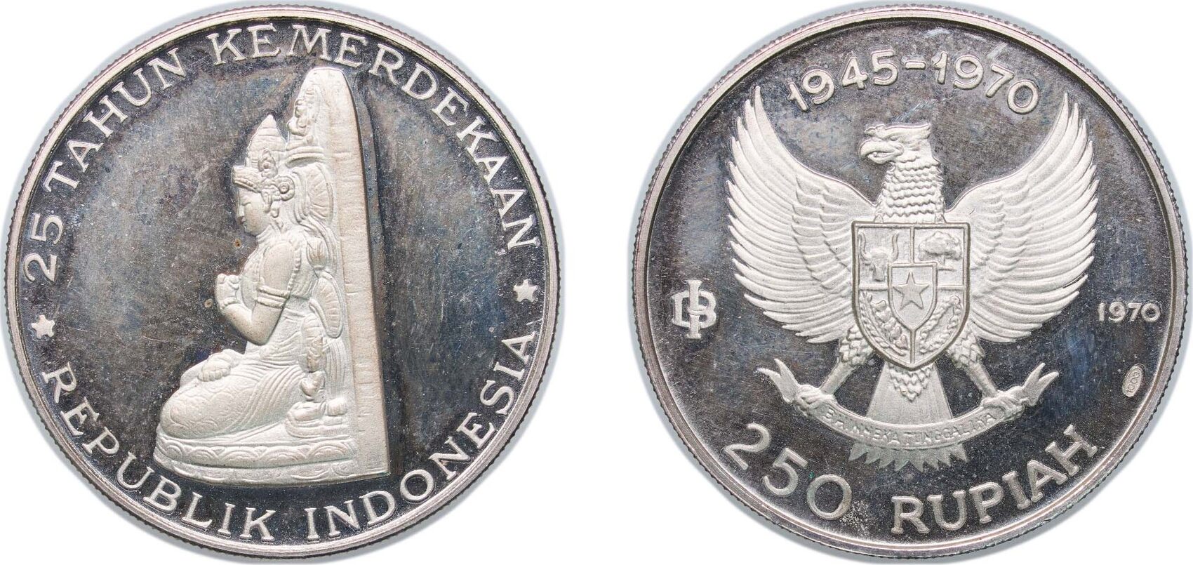 Indonesia Republic 1970 250 Rupiah (Manjusri Statue) Silver (.999 ...
