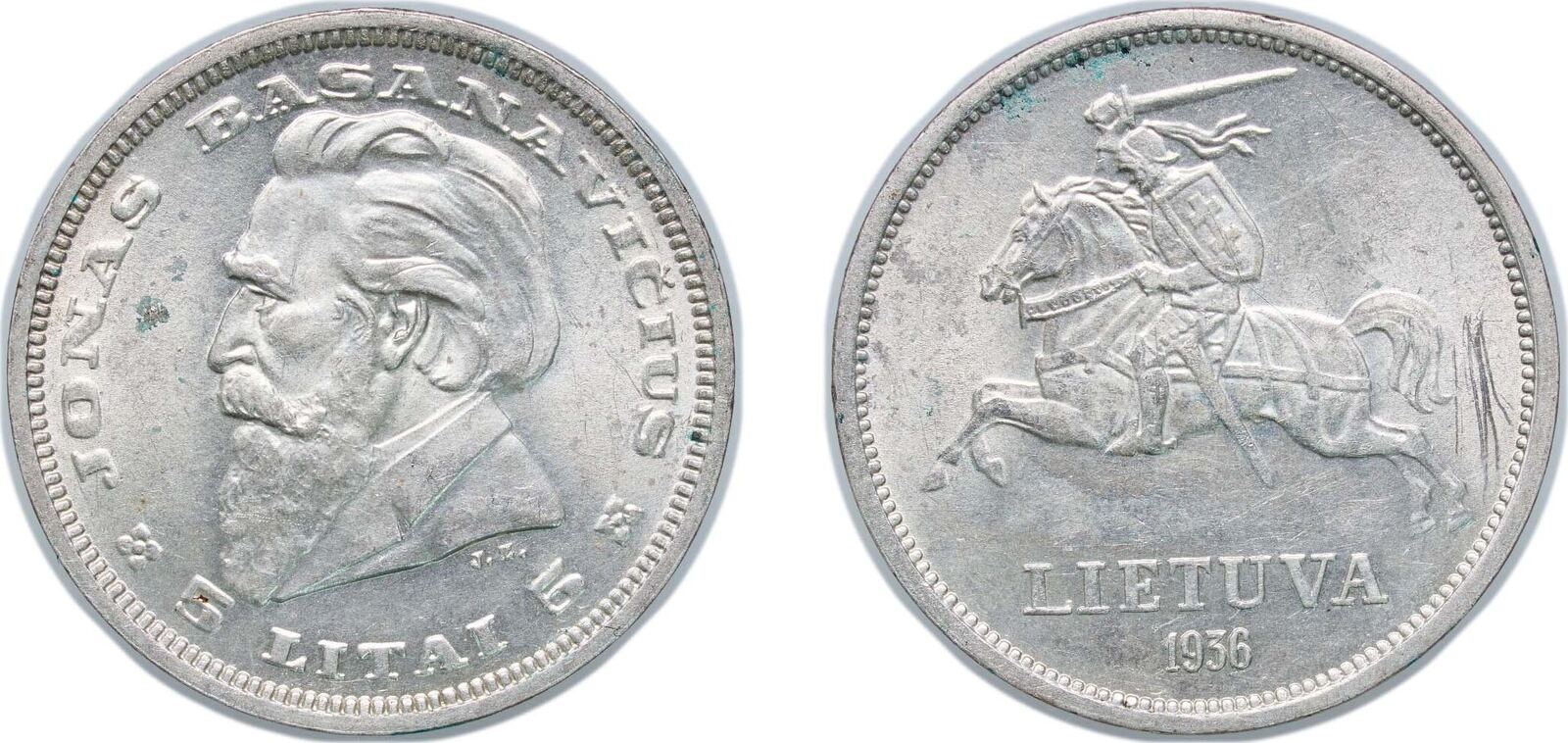 Lithuania Republic 1936 5 Litai (Jonas Basanavičius) Silver (.750 ...