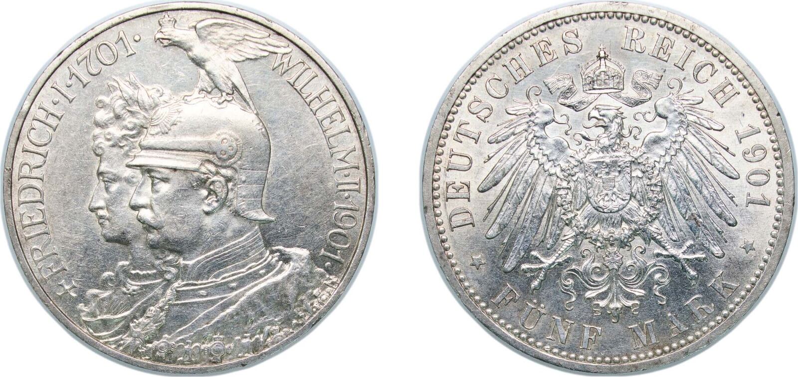 Germany 1901 A 5 Mark - William II (Kingdom of Prussia) Silver (.900 ...