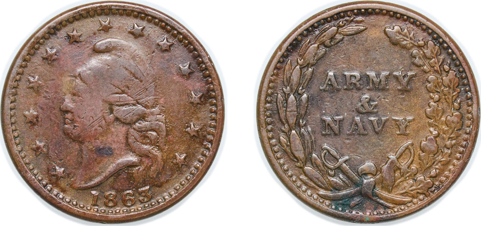 United States 1863 1 Cent (Civil War Token - Army and Navy/Liberty Head ...