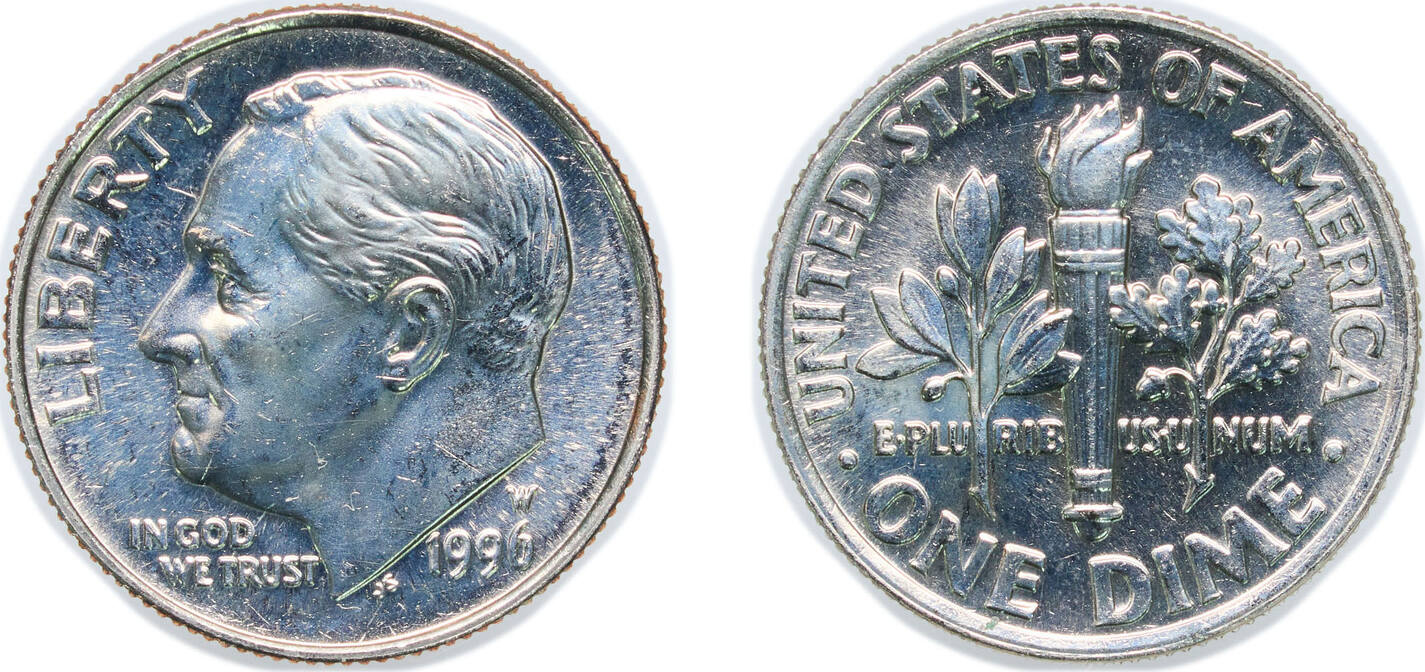United States 1996 W 1 Dime Roosevelt Dime Copper-nickel clad copper ...