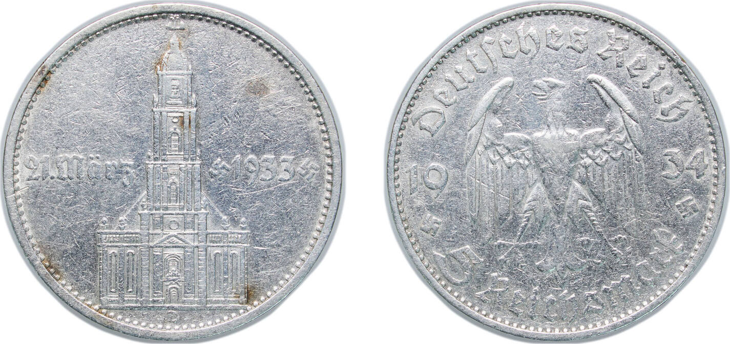1934 D Munich Mint Germany Germany - 1871-1948 Third Reich 1934 D 5 ...
