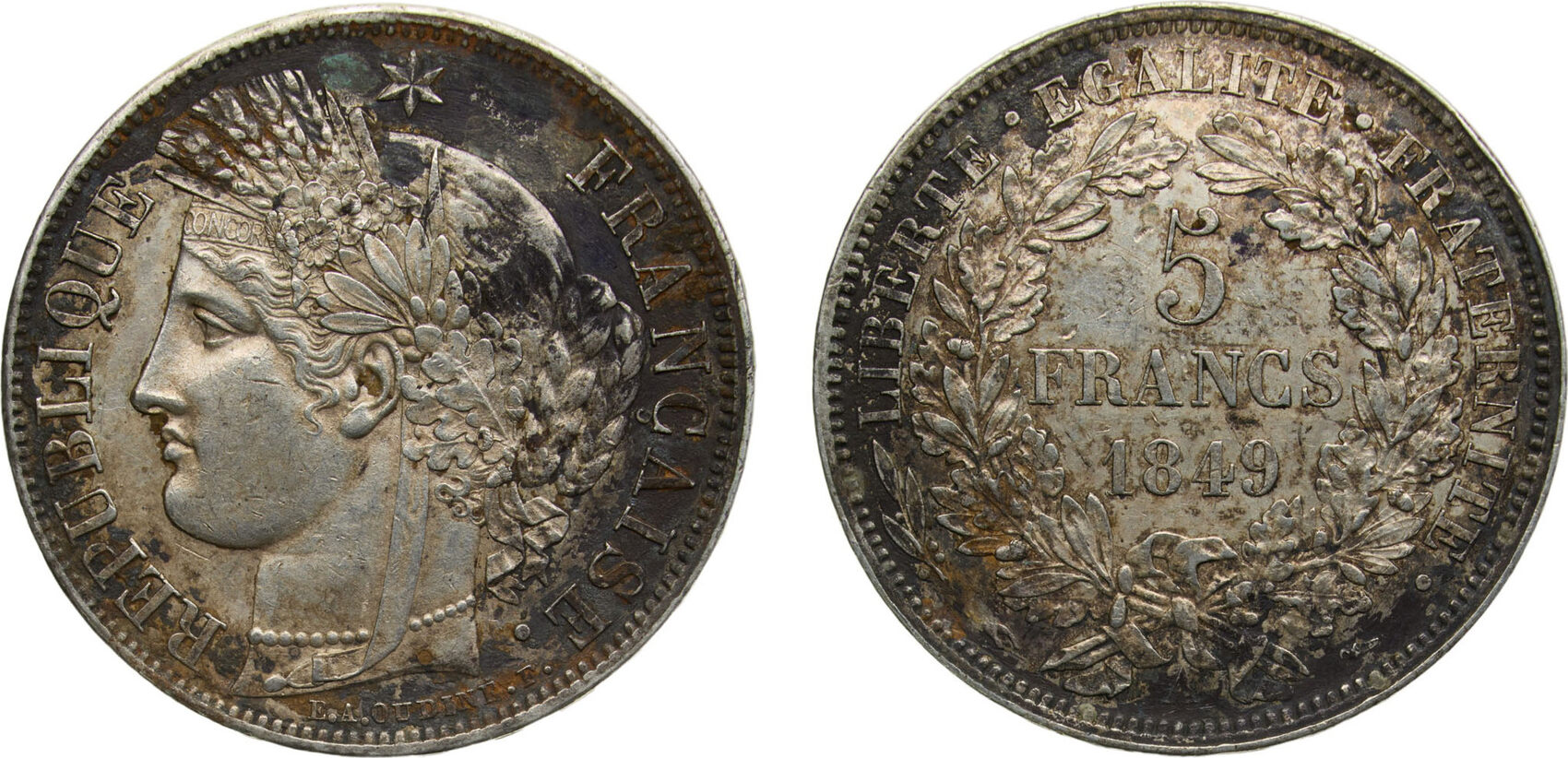 1849A Paris Mint France Second Republic 1849A 5 Francs ( Ceres, 2nd ...