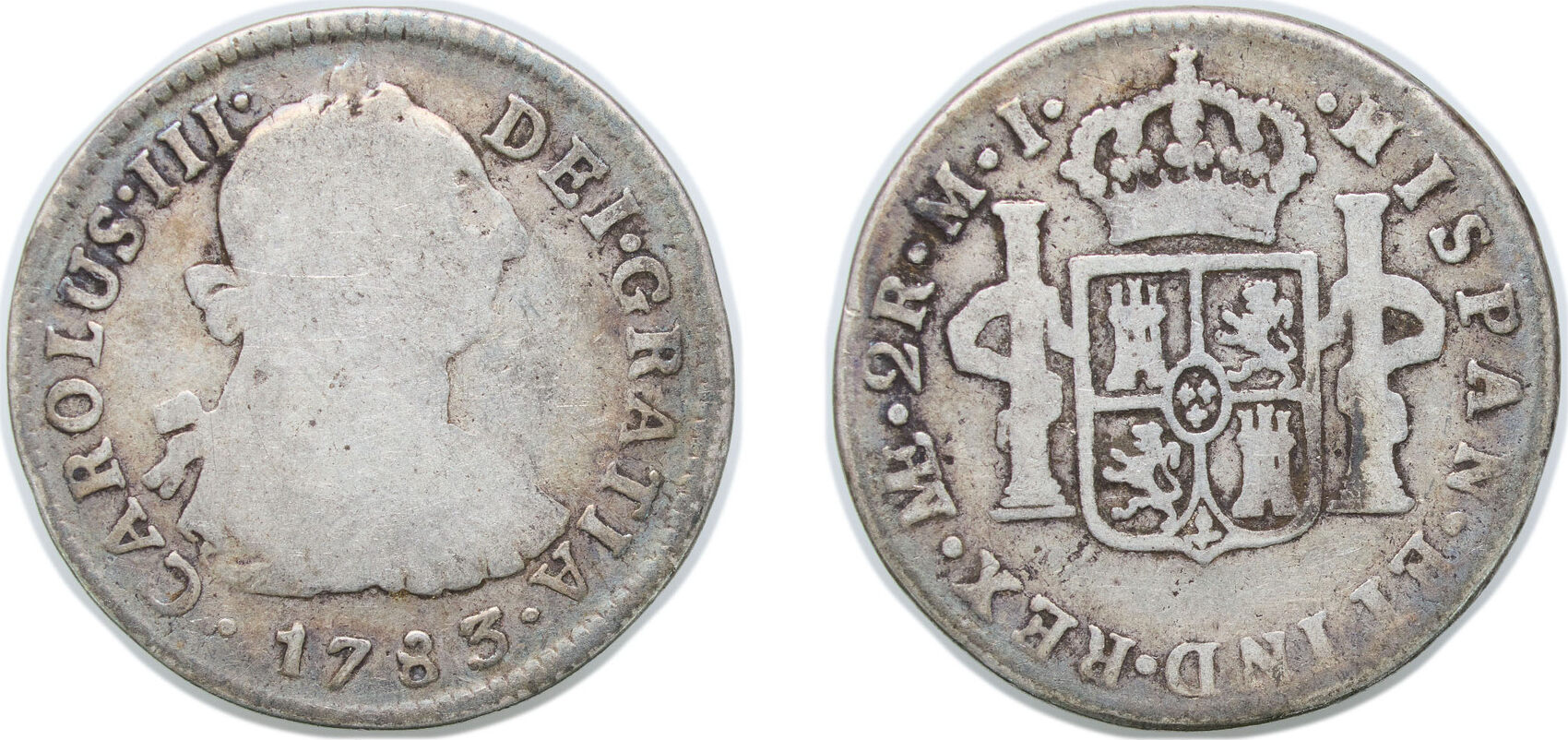 1783 MI Lima Mint Peru Spanish colony 1783 MI 2 Reales - Carlos III ...