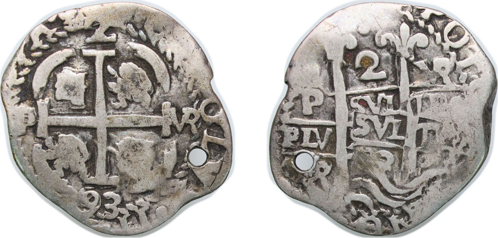 1693 VR Potosi Mint Bolivia 1693 VR 2 Reales - Charles II Silver (.931 ...