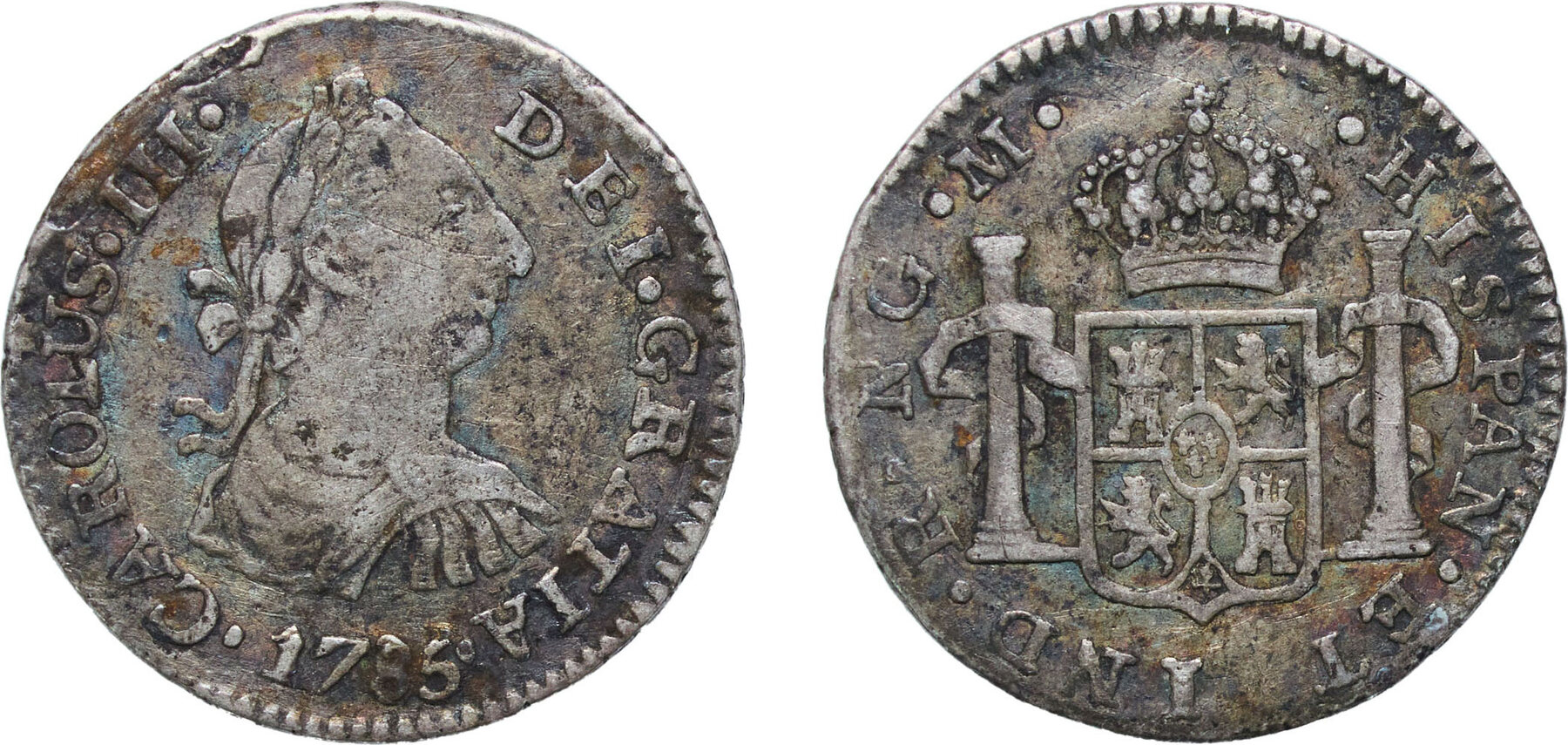 1785 NG M Guatemala City Guatemala Spanish colony 1785 NG M ½ Real ...