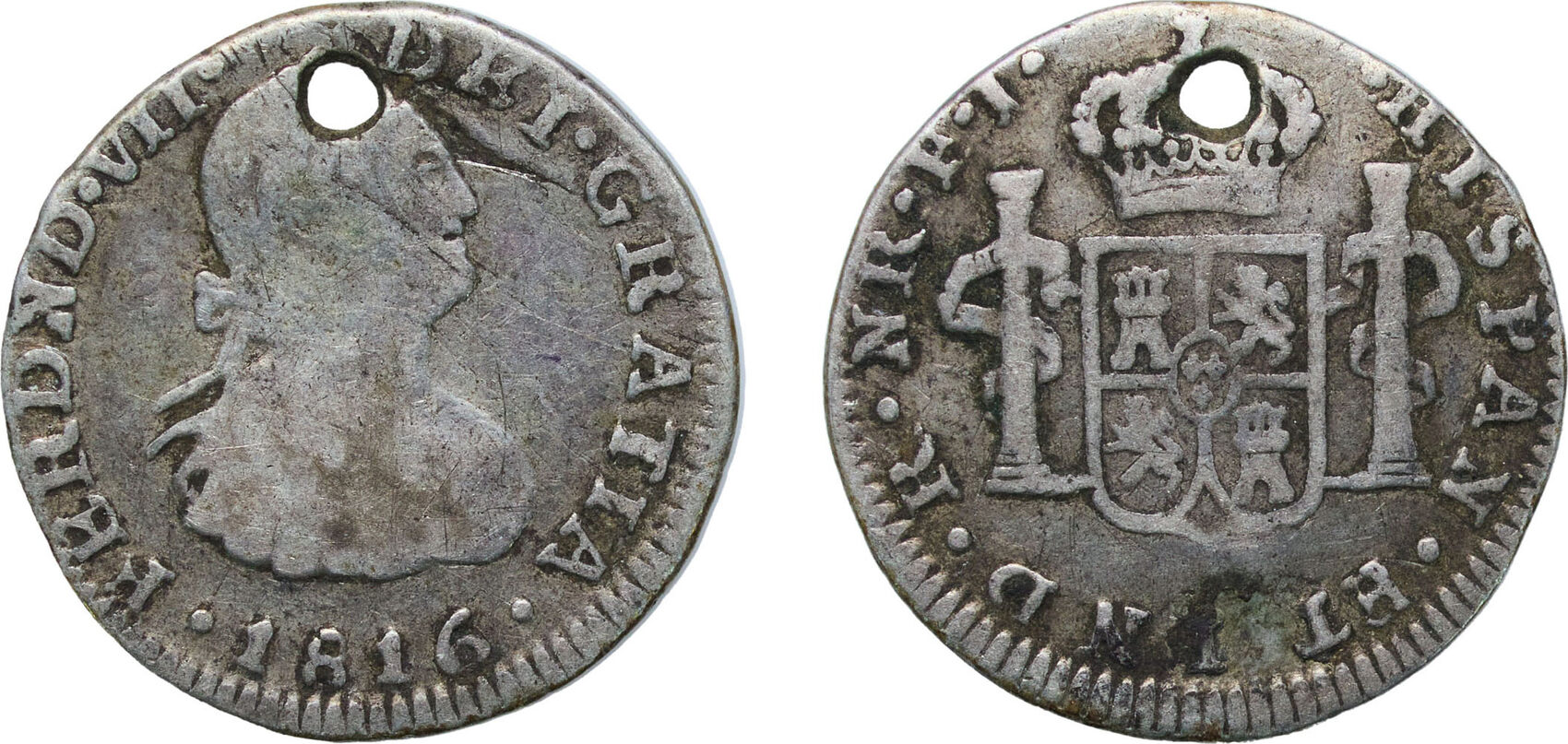 1816 NR JF Santa Fe de Nu Colombia Spanish colony 1816 NR JF ½ Real ...