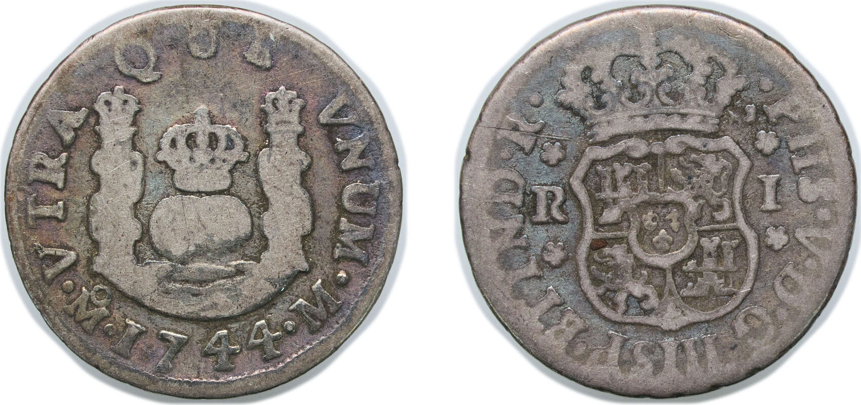 1744 M Mexico City Mint Mexico Spanish colony 1744 M 1 Real - Felipe V ...