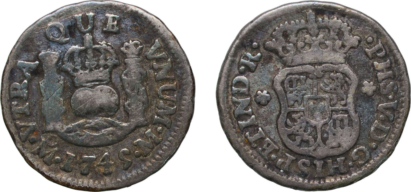 1745 M Mexico City Mint Mexico Spanish colony 1745 M ½ Real - Felipe V ...