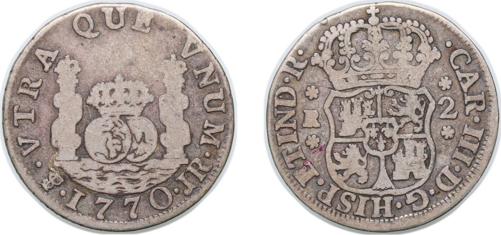 1770 JR Potosi Mint Bolivia Spanish colony 1770 JR 2 Reales - Carlos ...