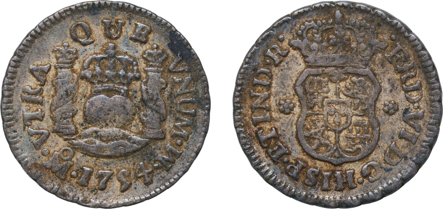 1754 Mo Mexico City Mint Mexico Spanish colony 1754 Mo ½ Real - Fernando VI Silver (.917) Mexico ...