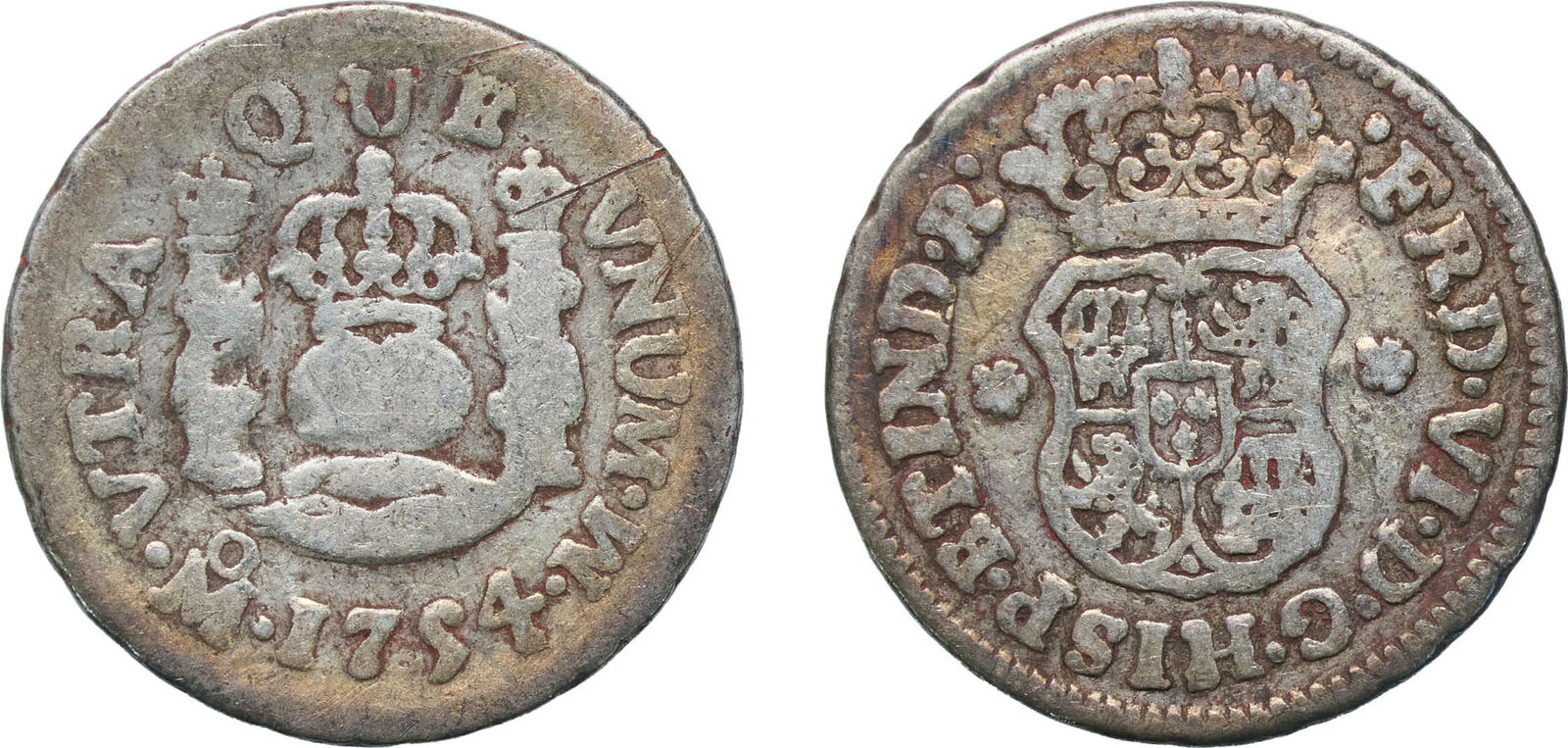 1754 Mo Mexico City Mint Mexico Spanish colony 1754 Mo ½ Real - Fernando VI Silver (.917) Mexico ...