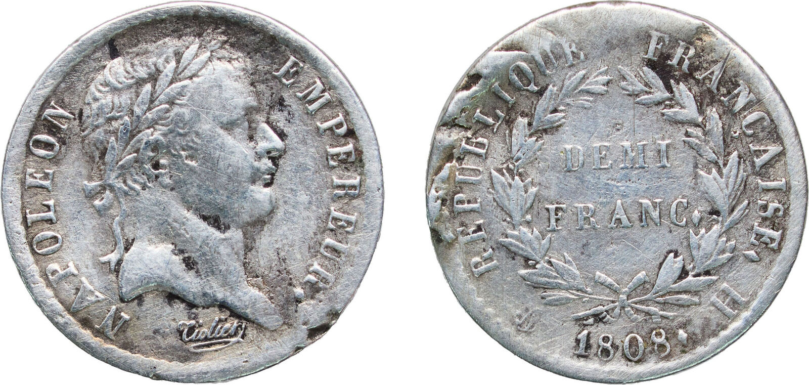 1808 H La Rochelle Mint France First Empire 1808 H ½ Franc - Napoleon I ...